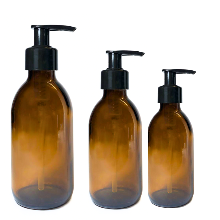 Glass Amber Bottle with Black Pump
